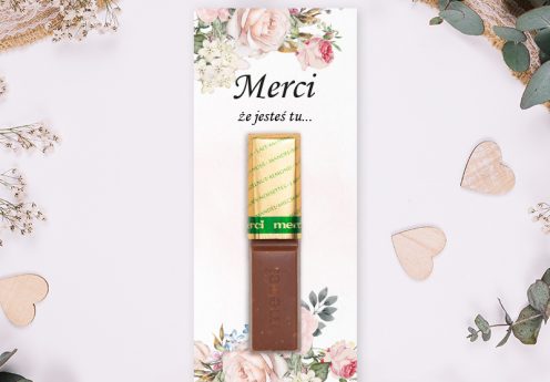 Merci podziękowanie dla gości ze wstążką - Pudrowe kwiatki